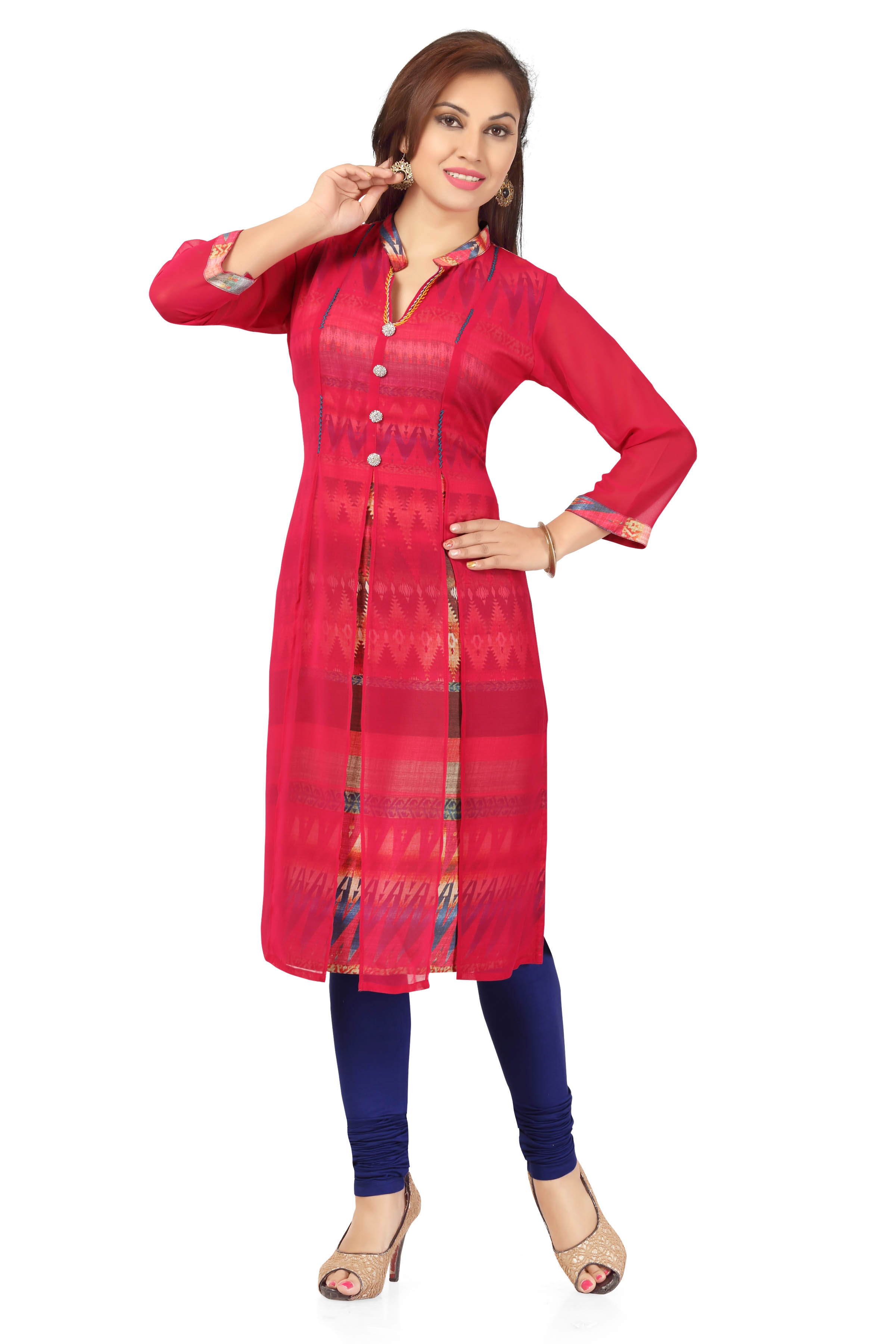 The Layered Mystic Hot Pink Georgette Tunic with Collar