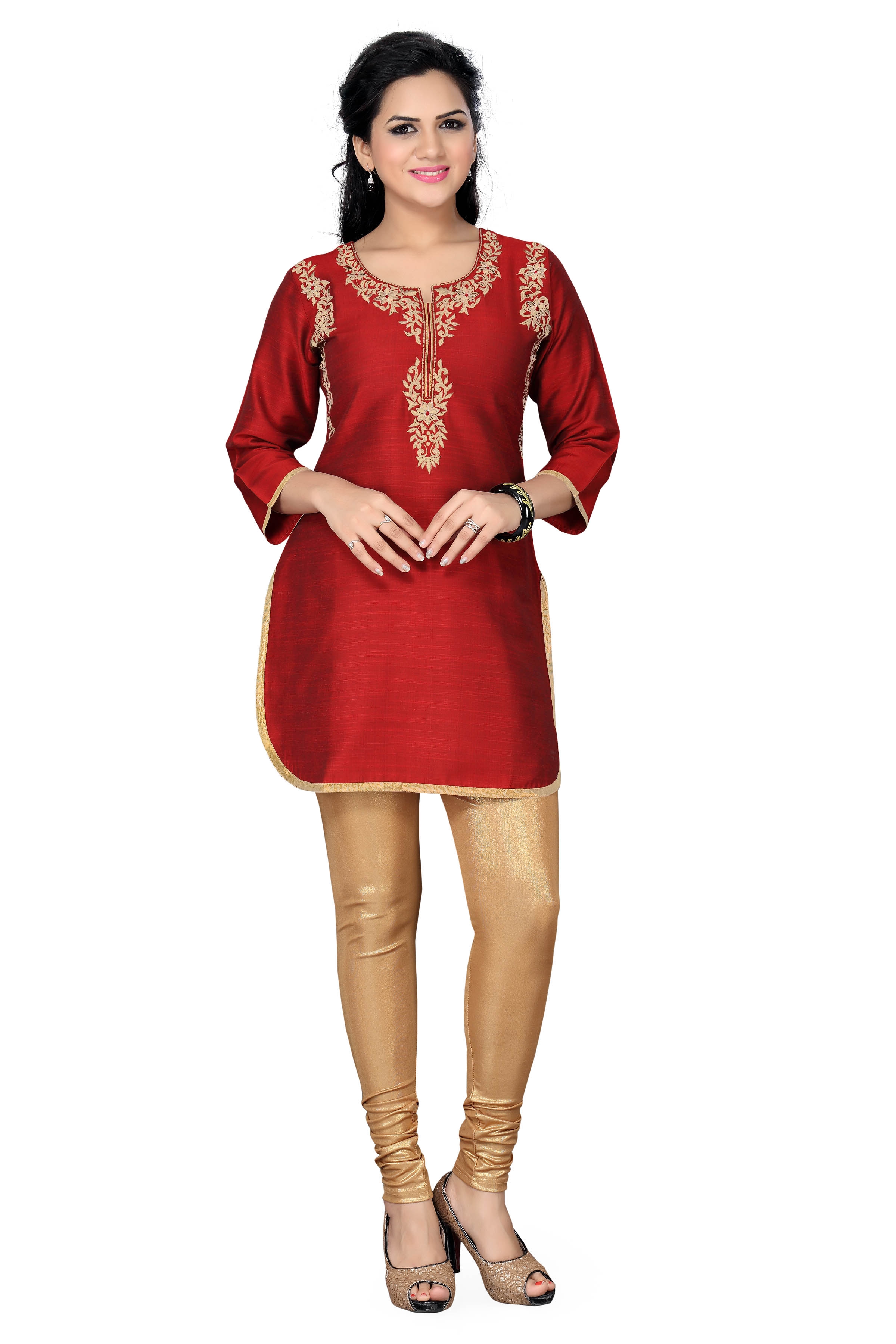 Mastani Maroon Raw Silk Round Edged Designer Formal Tunic