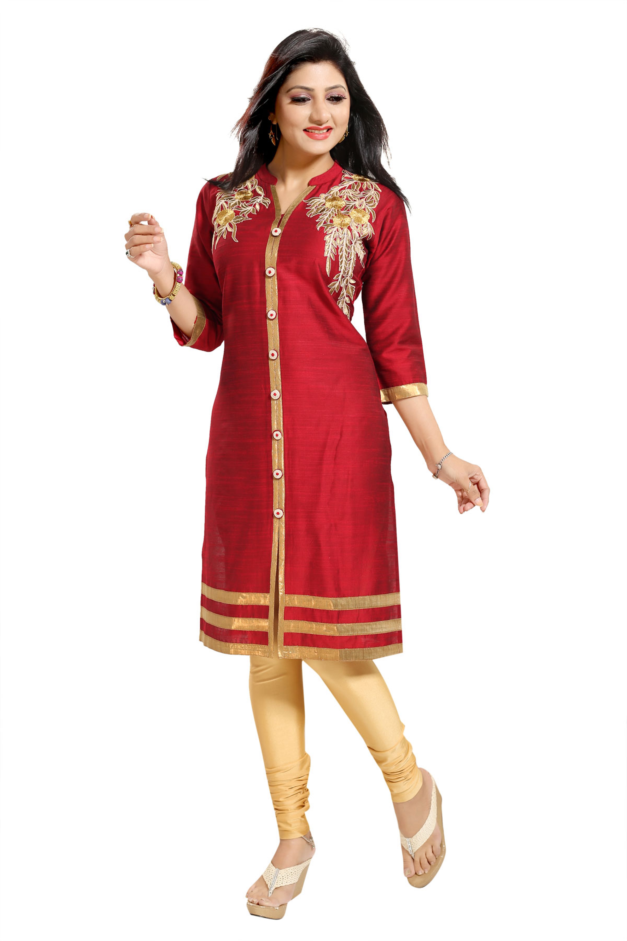 Real Luscious Raw Silk Semi Formal Tunic with Gold Embroidery