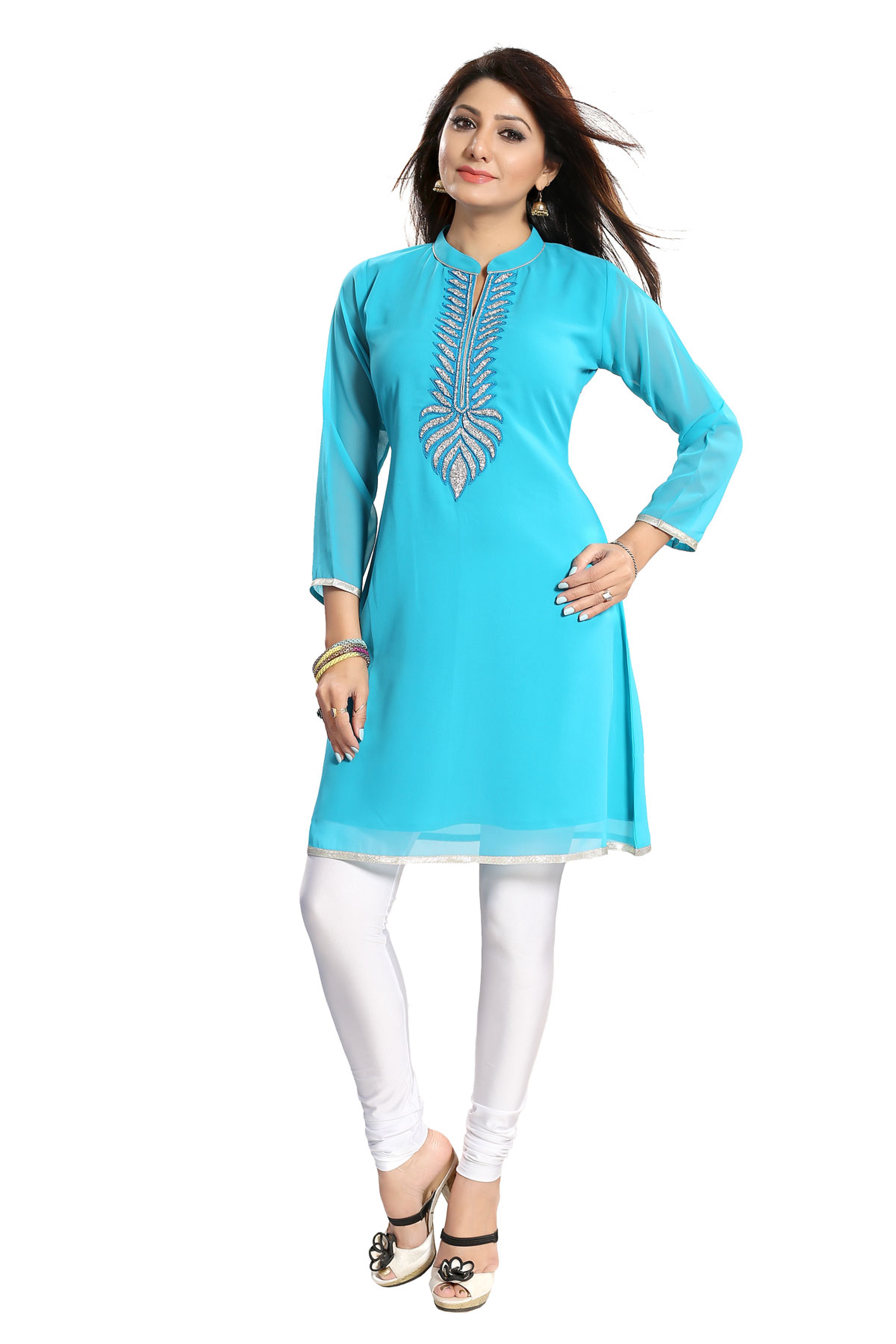 The Beaded Tunic create the new style statement in Turquoise Color