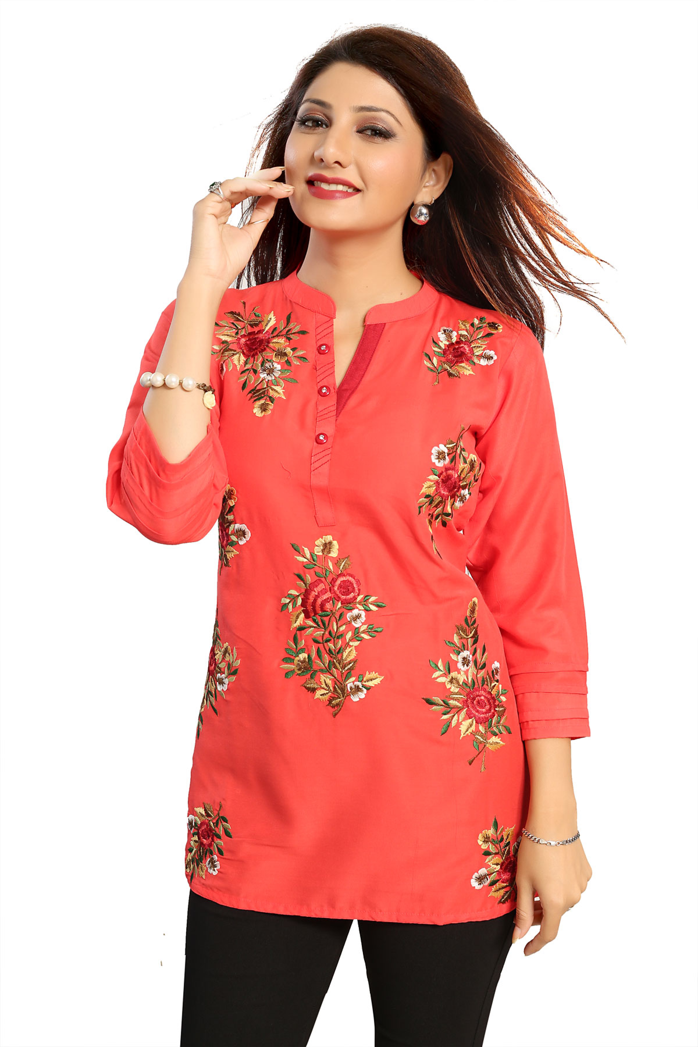 Gorgeous Harlequin Embroidered Ladies Short Tunic Top