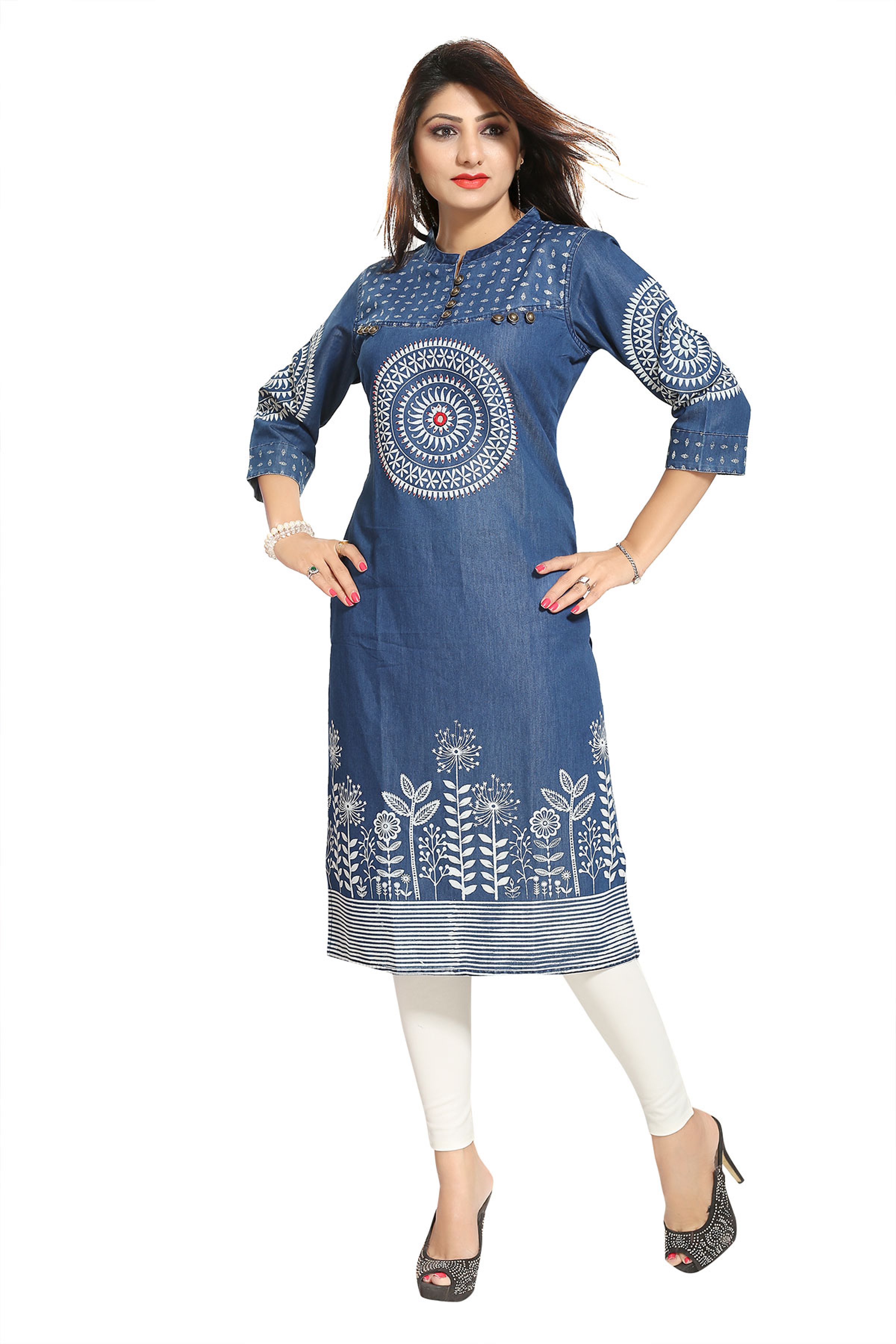 Denim Tunic with Beads and Thread Work