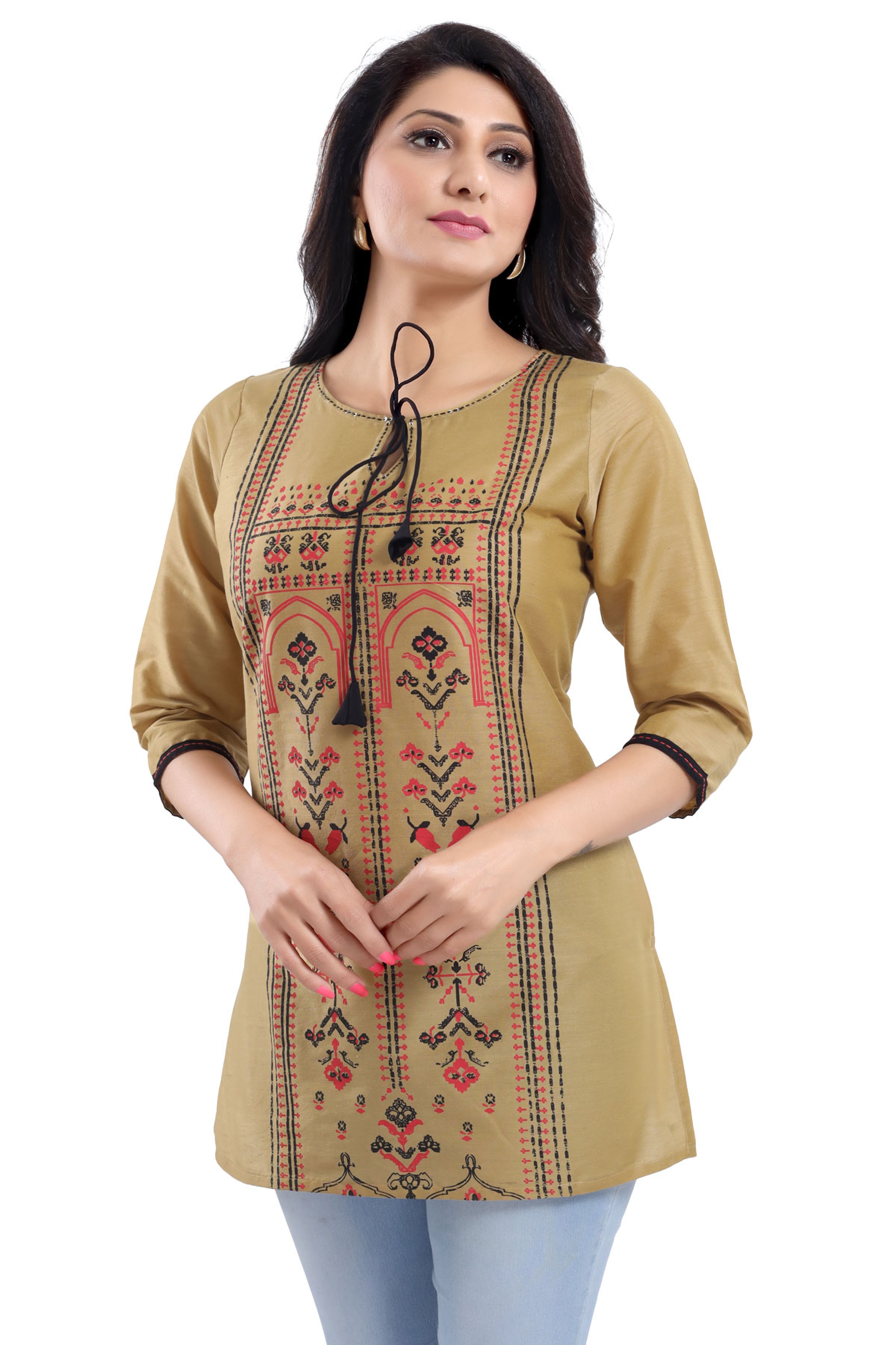 Luxurious Fine Gold Cotton Silk Short Tunic Top