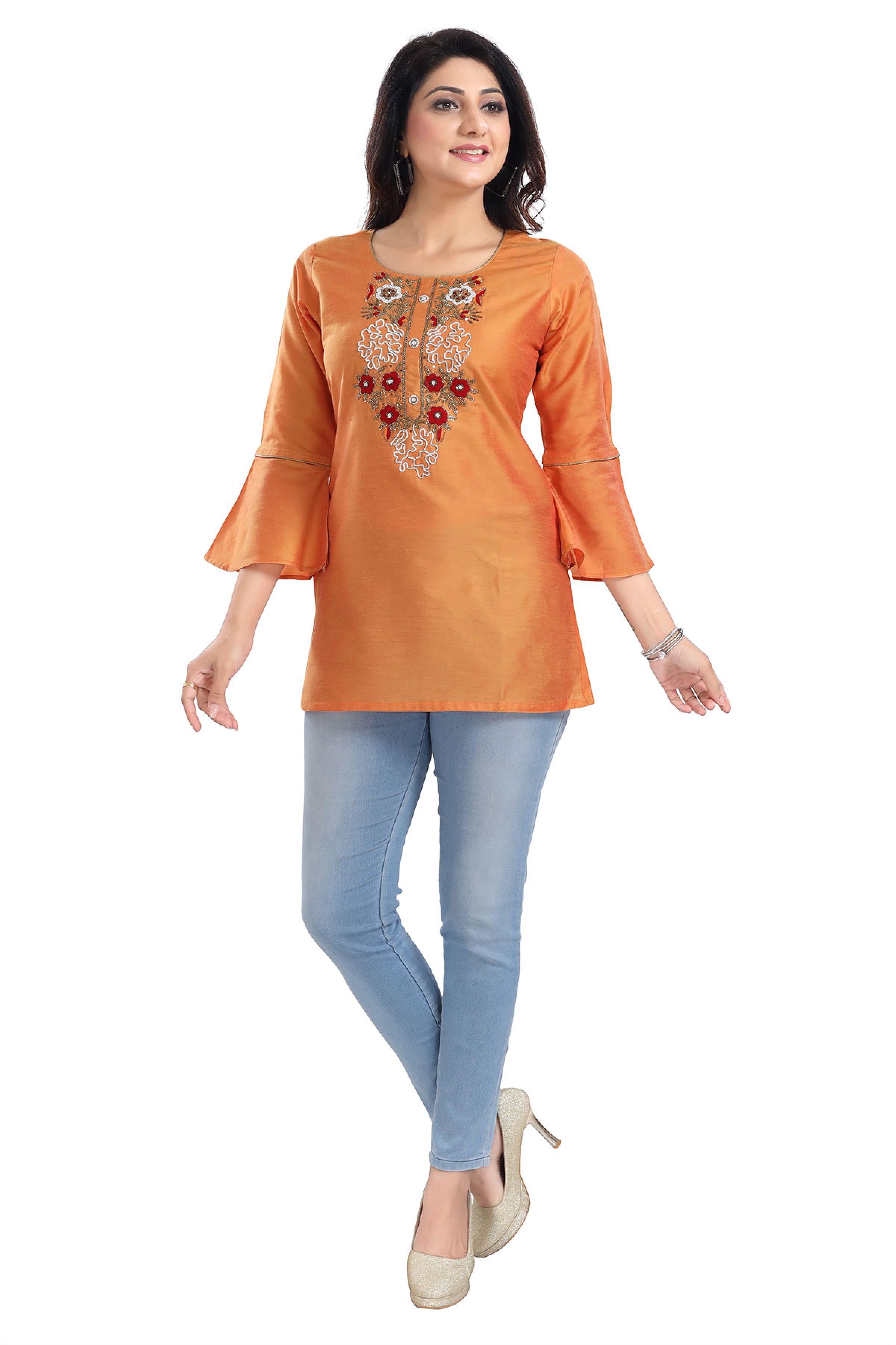 Gorgeous Gold Cotton Silk Designer Indian Beaded Tunic Top